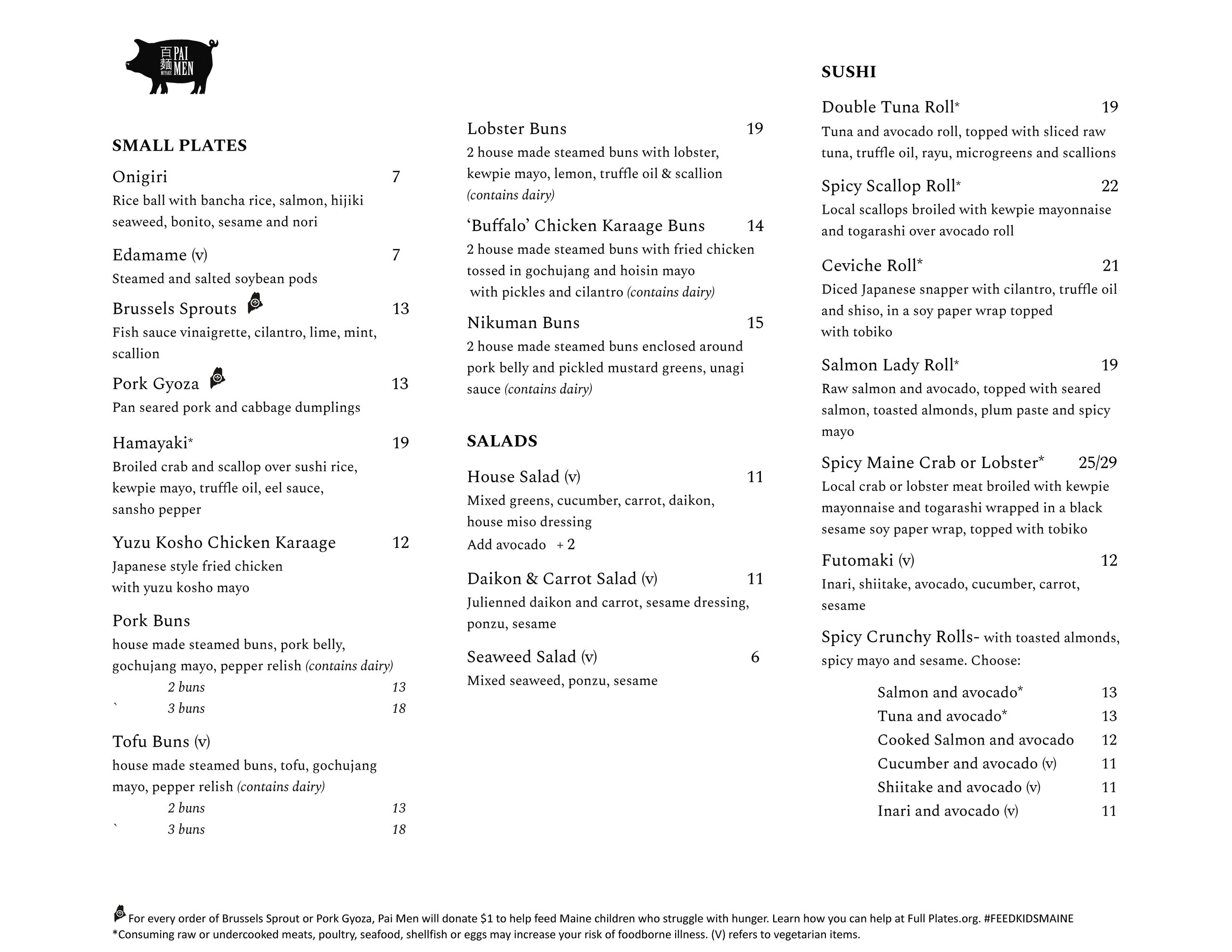 Pai Men Menu — Miyake Restaurants