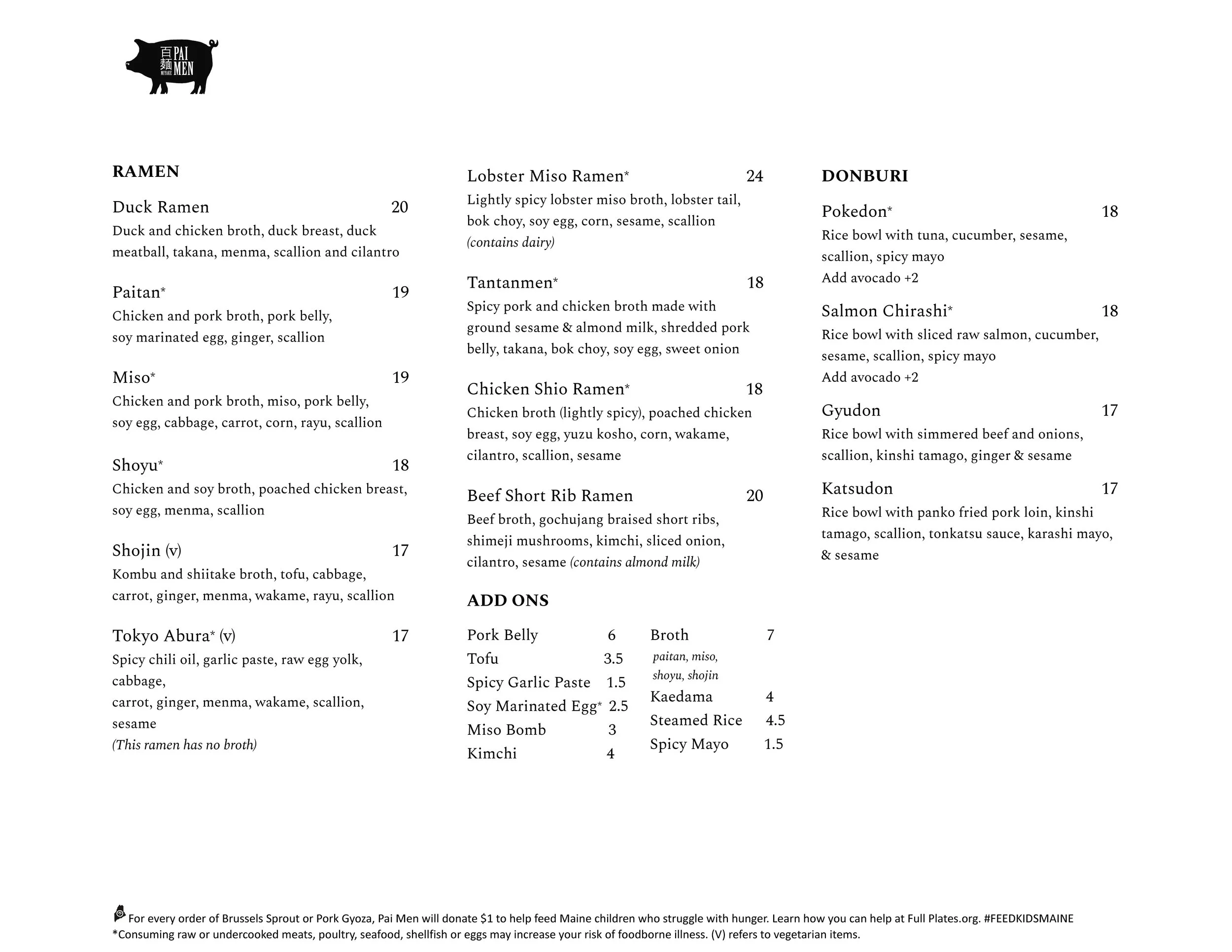 Pai Men Menu — Miyake Restaurants