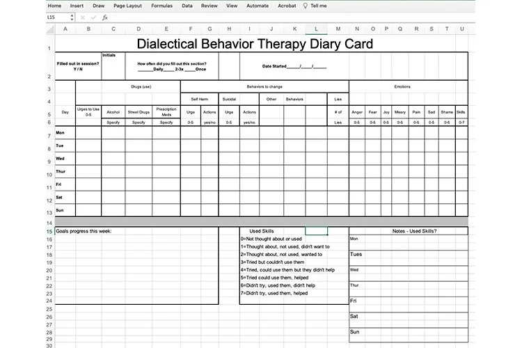 How to complete a DBT therapy diary card — PRGRS Therapy