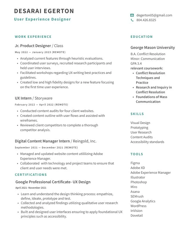 Resume — Desarai Egerton