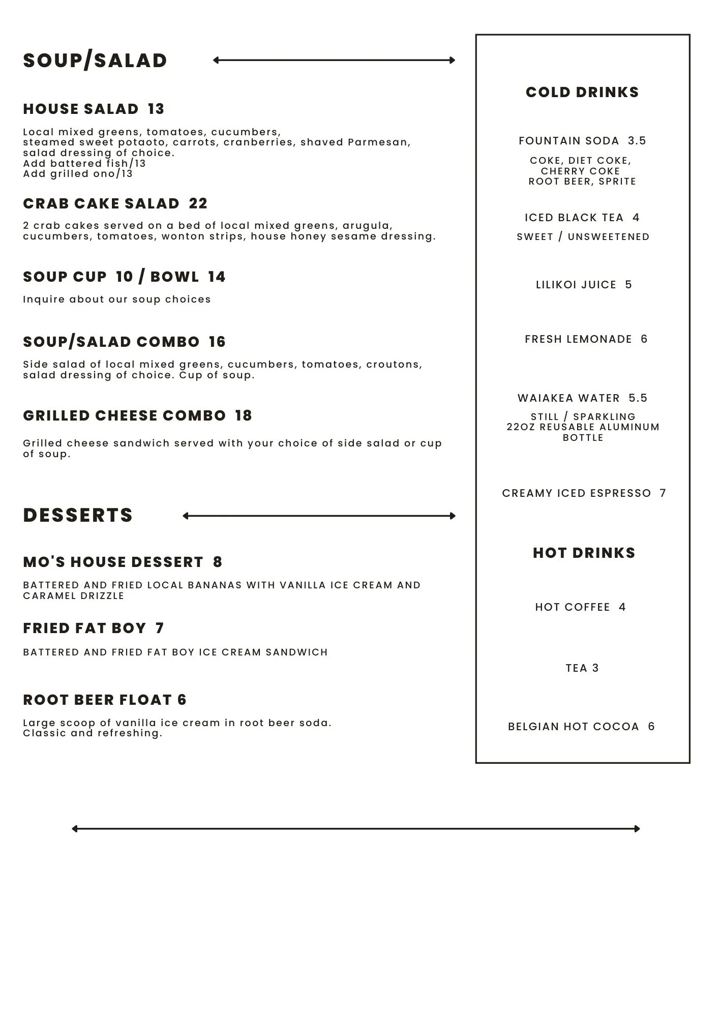 MENU — Mohala's Bayfront Fish & Chips