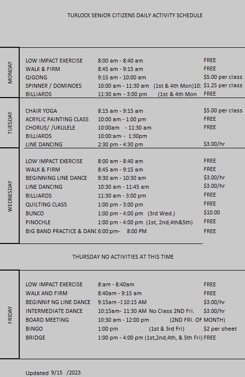 Activities — Turlock Senior Citizens