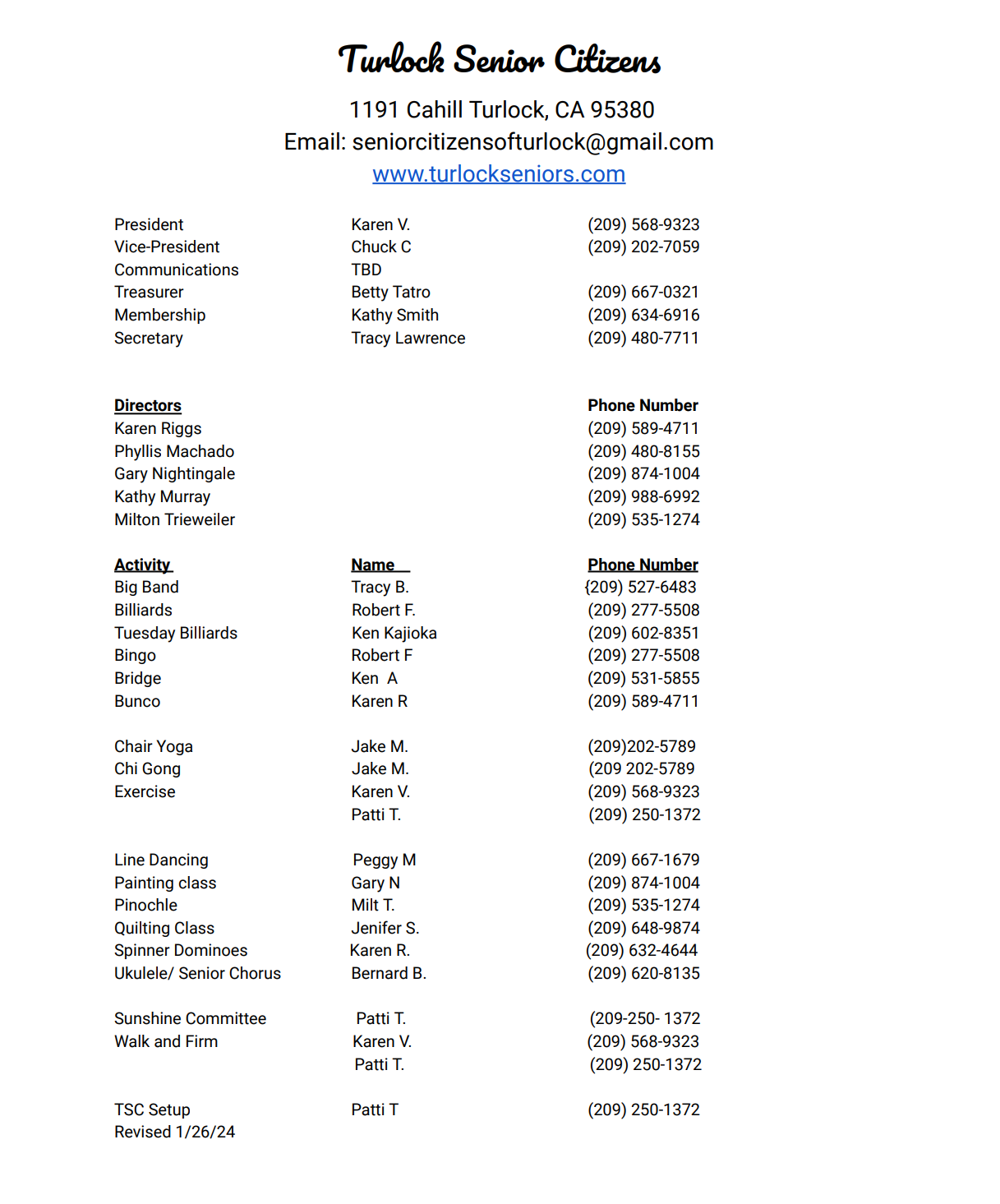 Activities — Turlock Senior Citizens