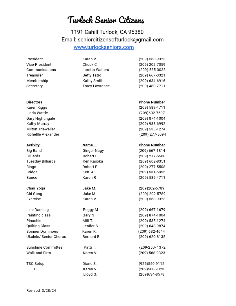 Activities — Turlock Senior Citizens