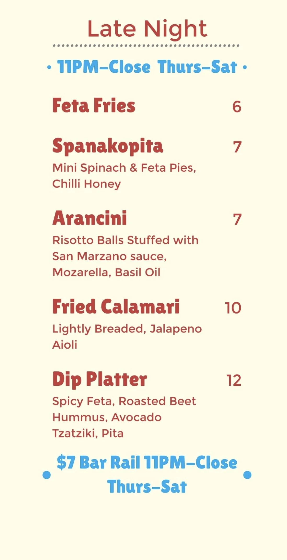 Late Night Menu — Aleria