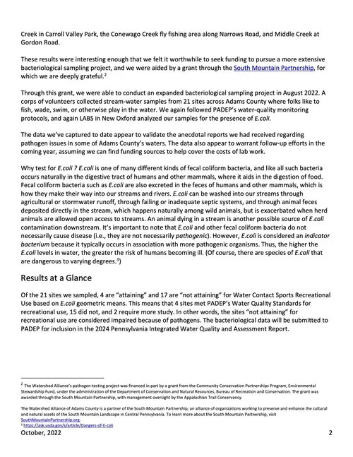 Pathogen testing report 2022 — Watershed Alliance of Adams County