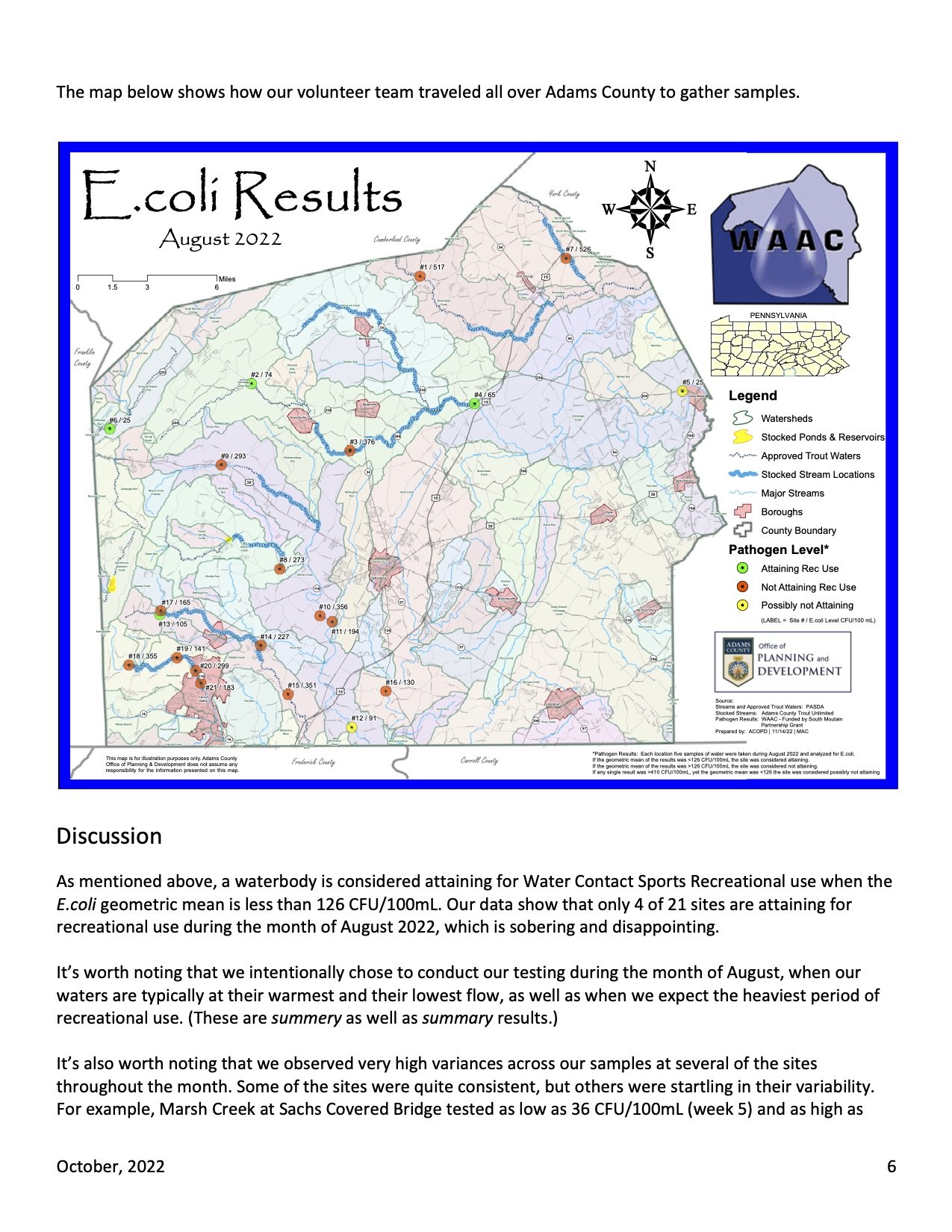 Pathogen testing report 2022 — Watershed Alliance of Adams County