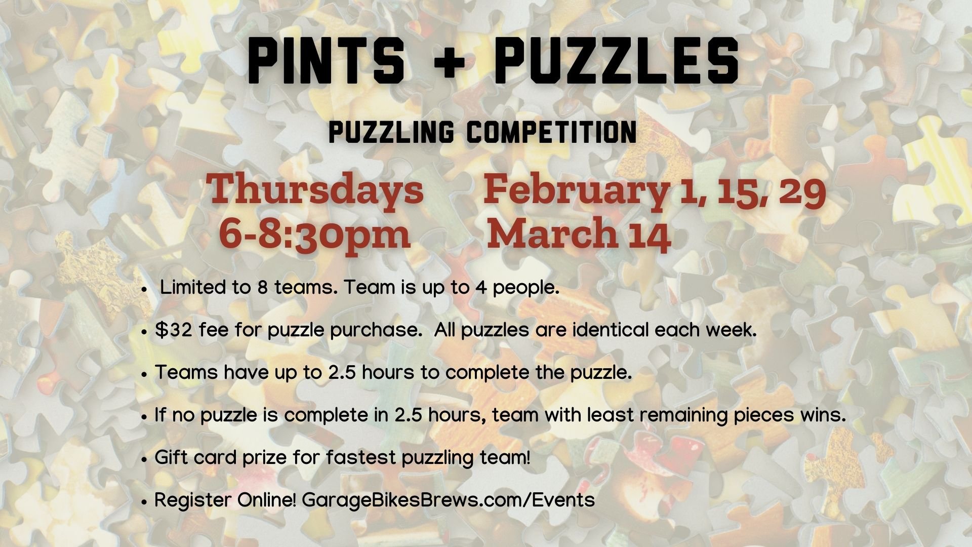 Pints + Puzzles Puzzling Competition — The Garage Bikes ⚯ Brews