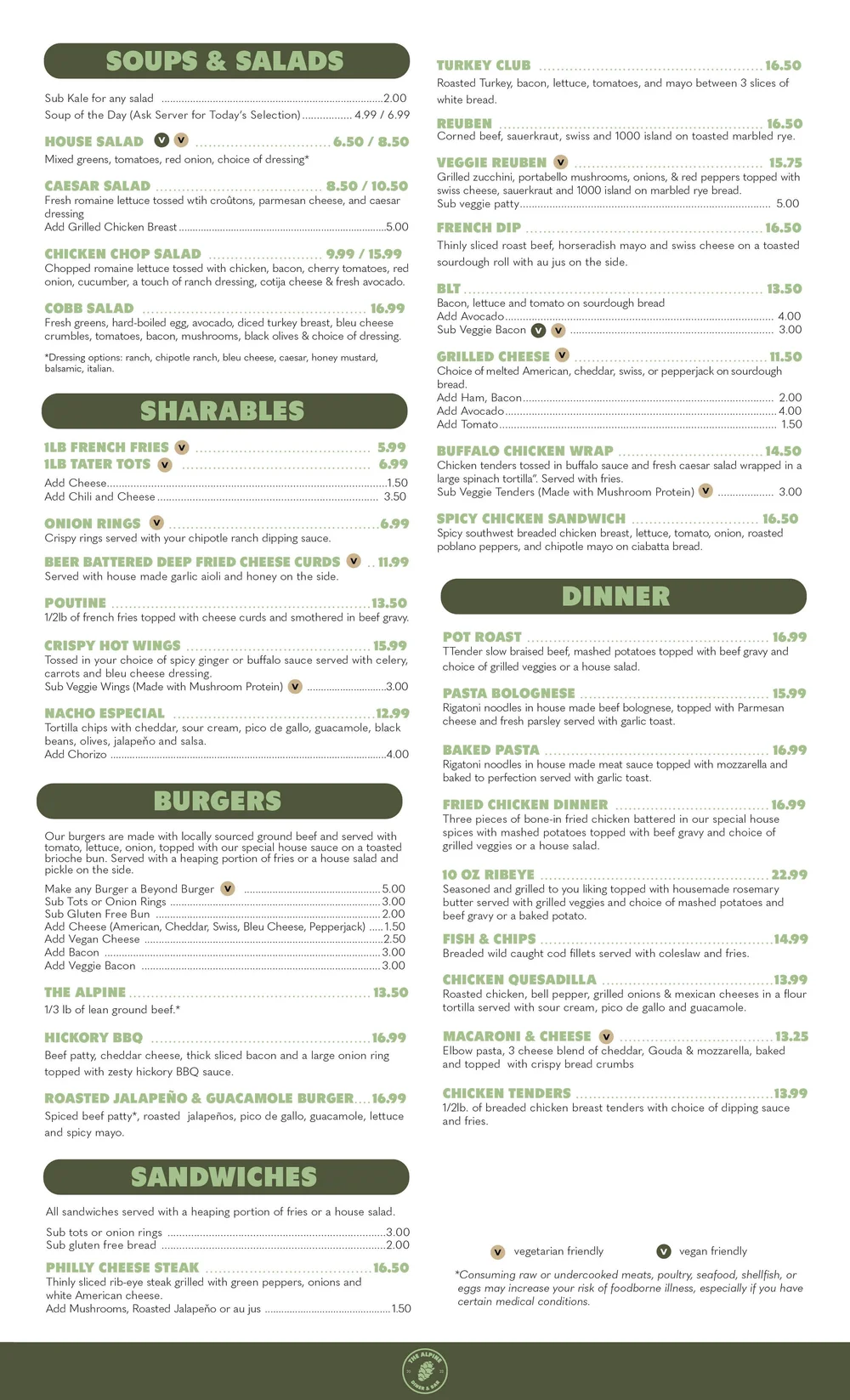 Food Menu — The Alpine Diner