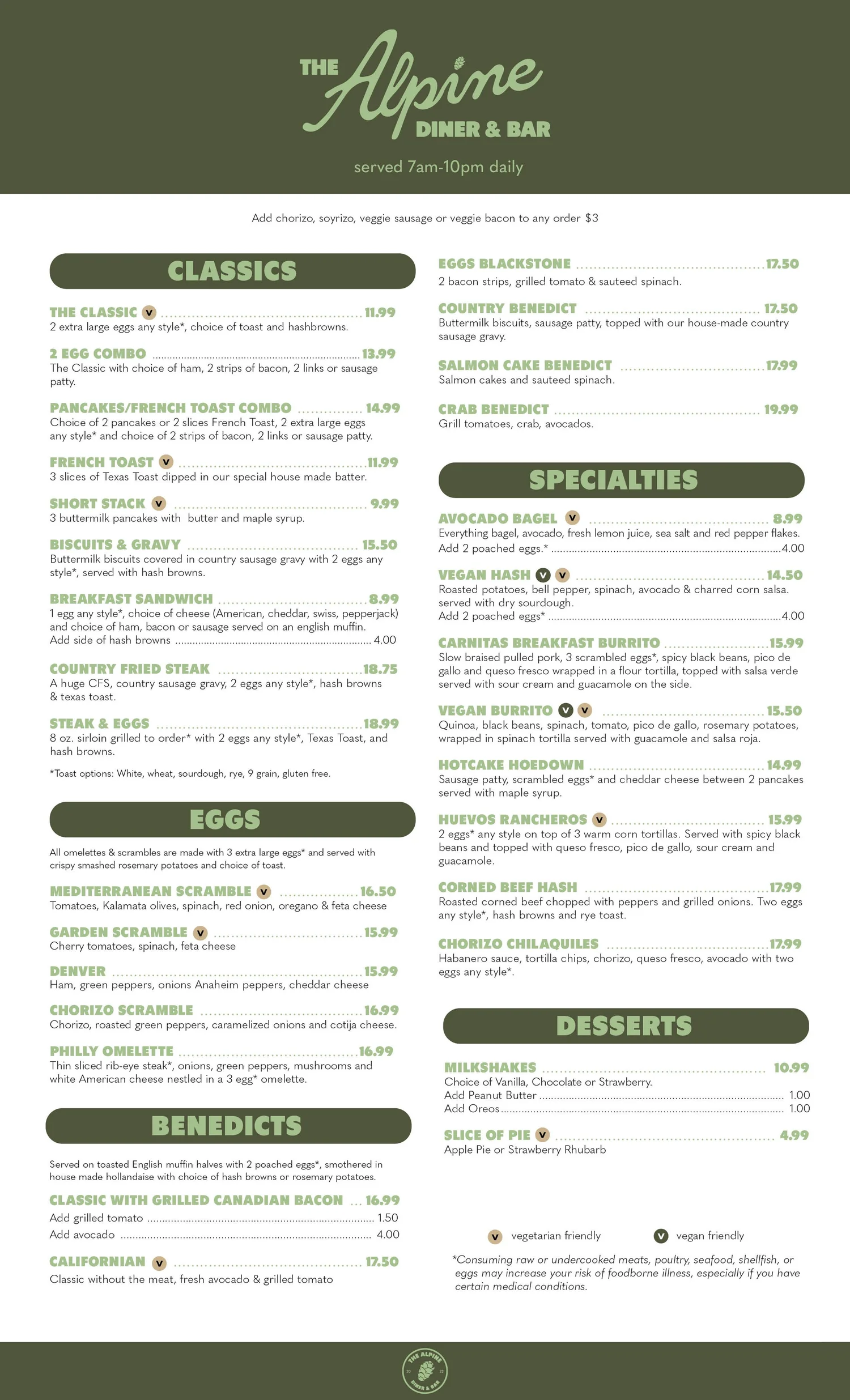 Food Menu — The Alpine Diner