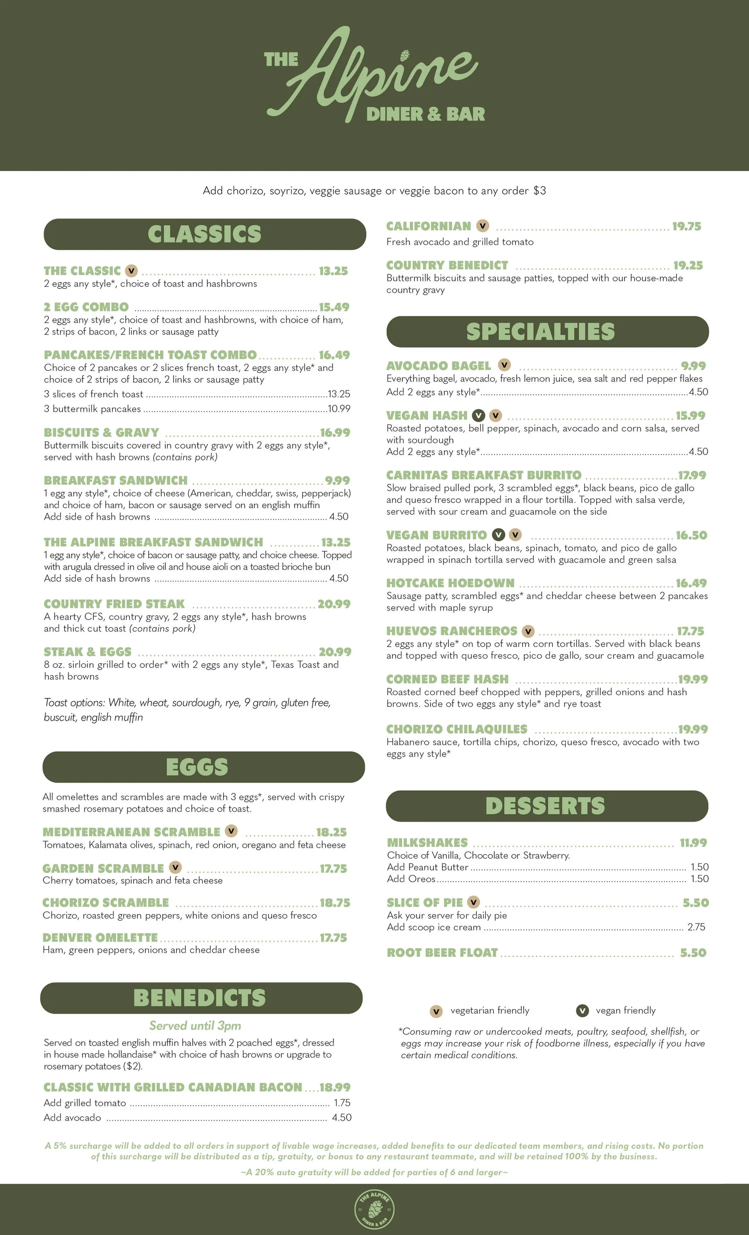 Food Menu — The Alpine Diner