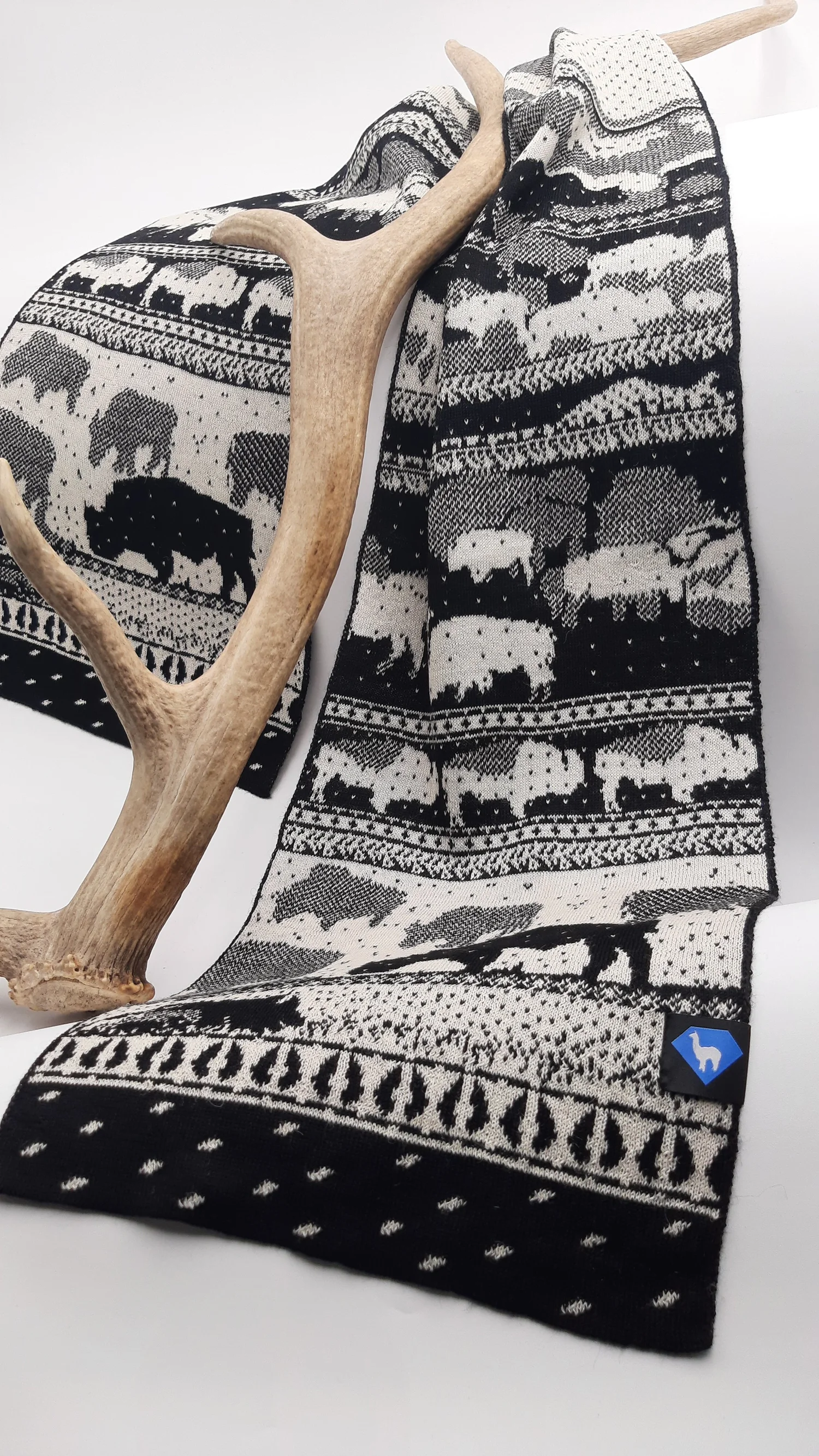 Roaming Bison Knit Scarf — Sapphire Alpaca