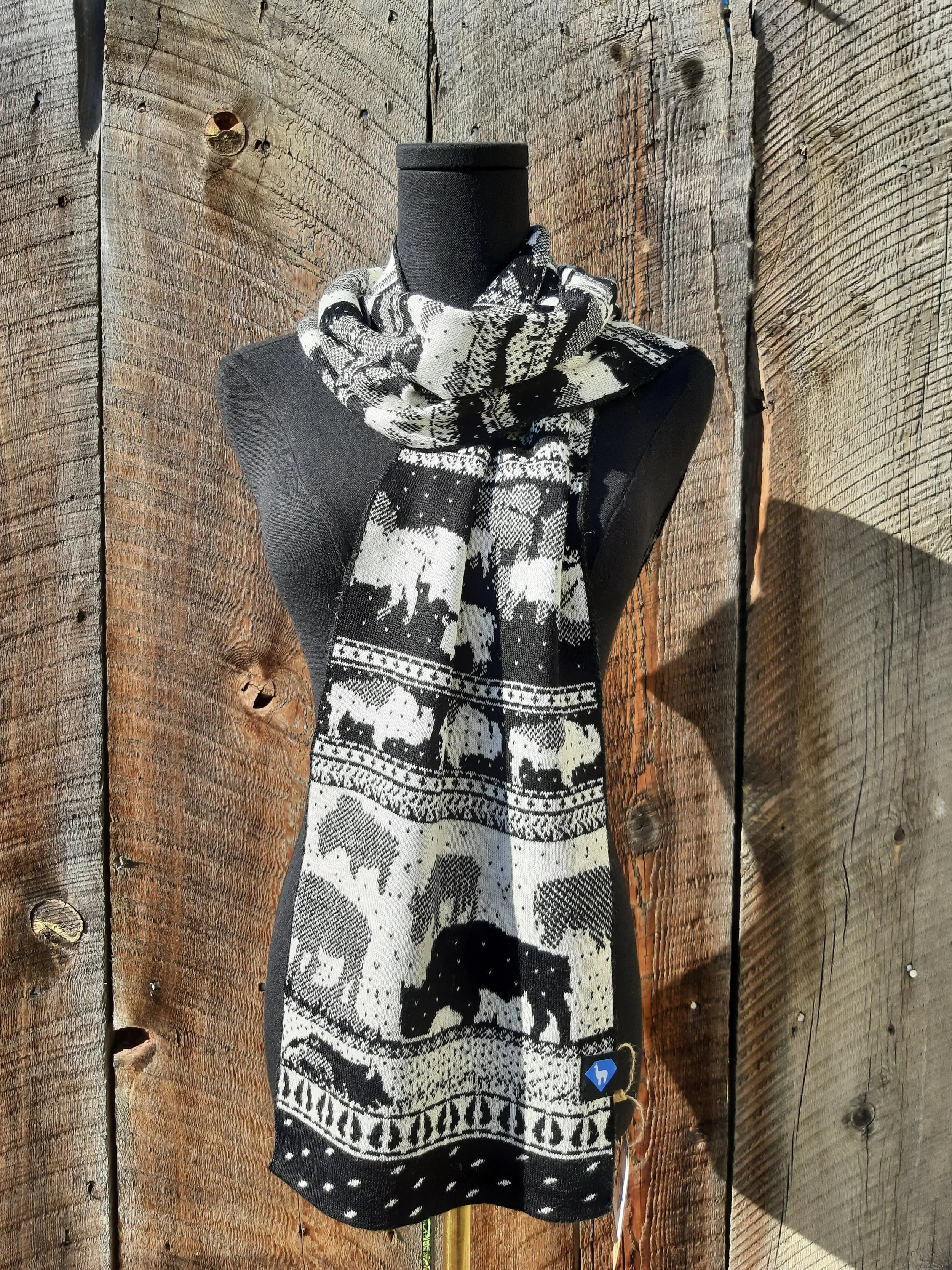 Roaming Bison Knit Scarf — Sapphire Alpaca