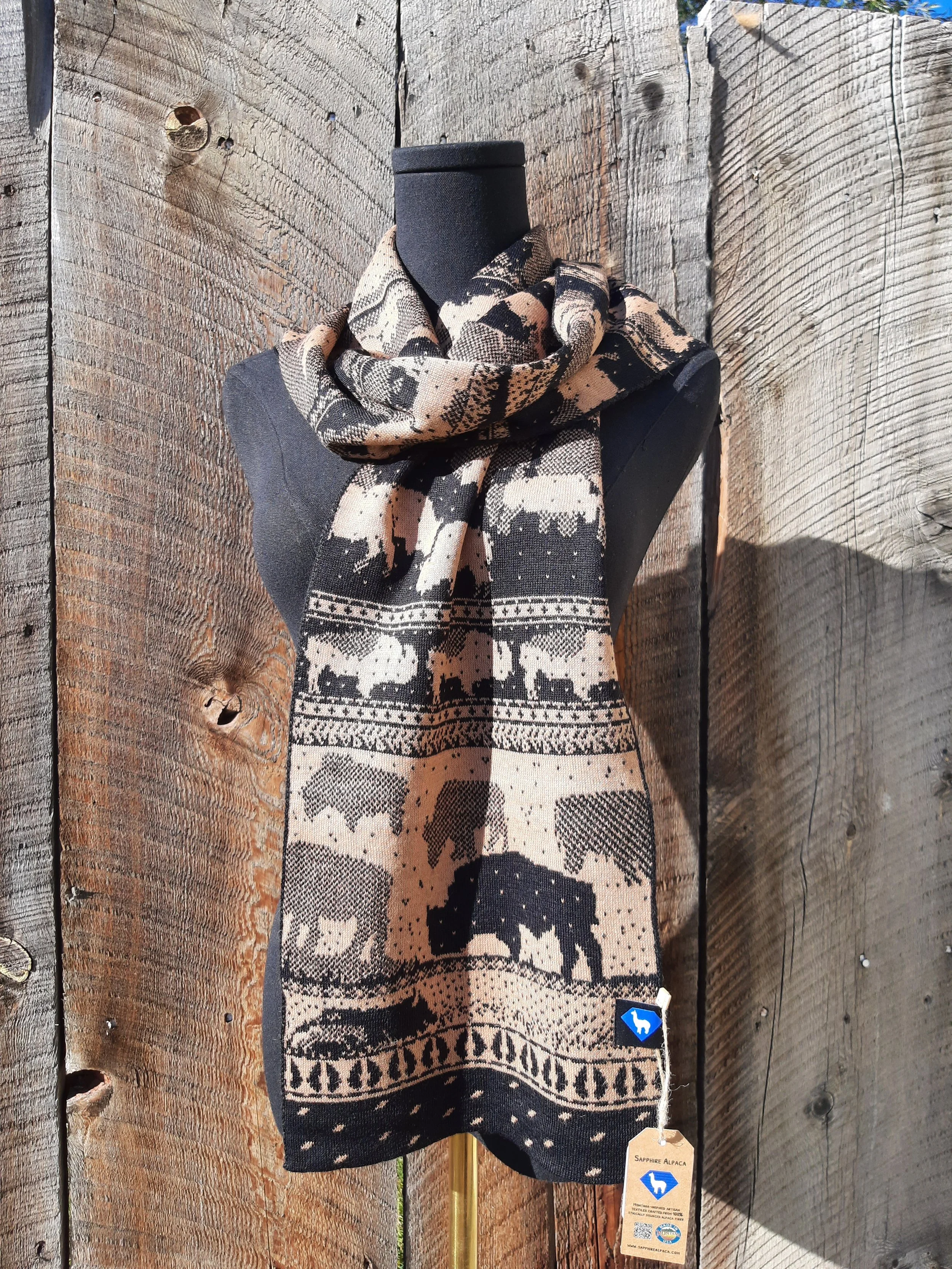 Roaming Bison Knit Scarf — Sapphire Alpaca