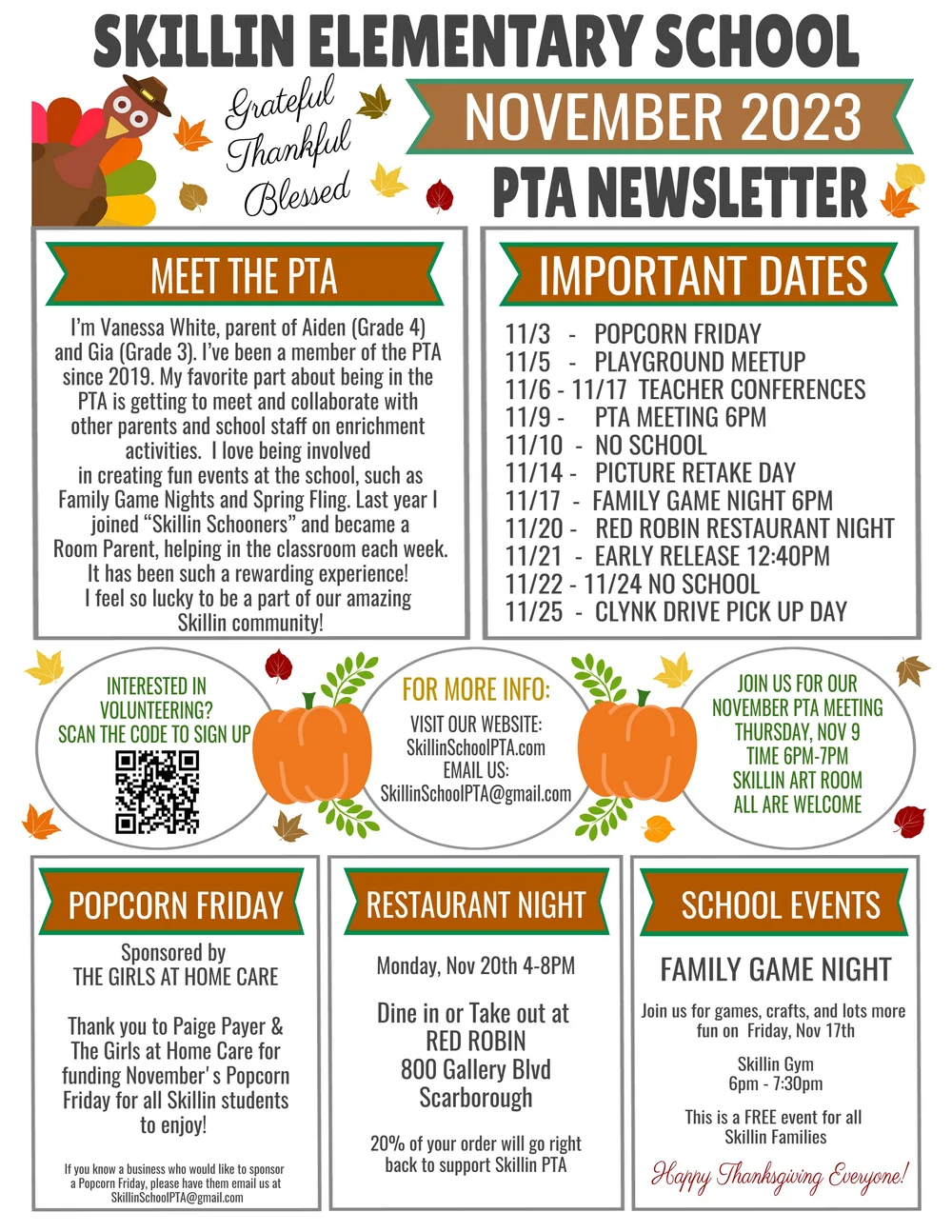 November PTA Newsletter — Skillin School PTA