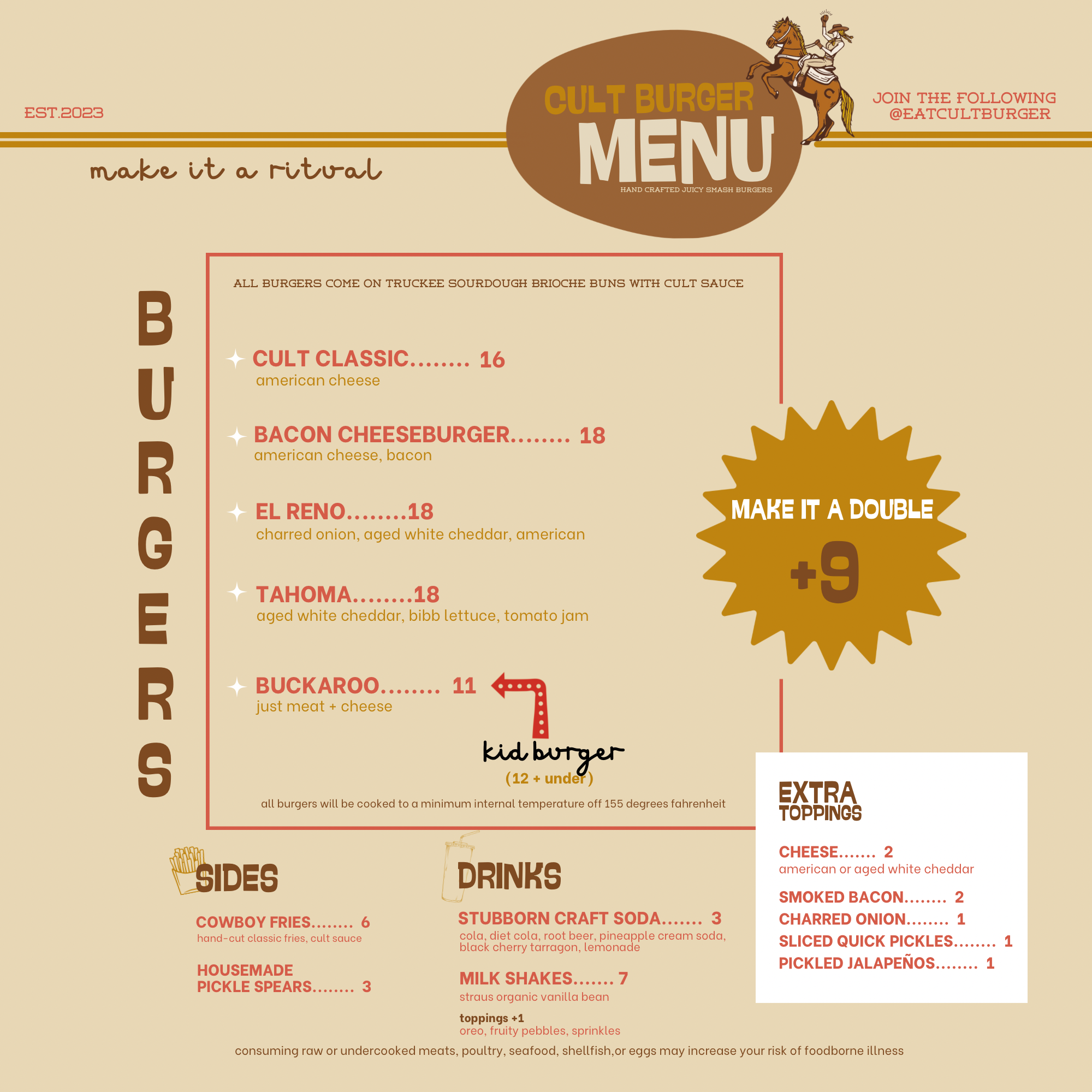 MENU — CULT BURGER
