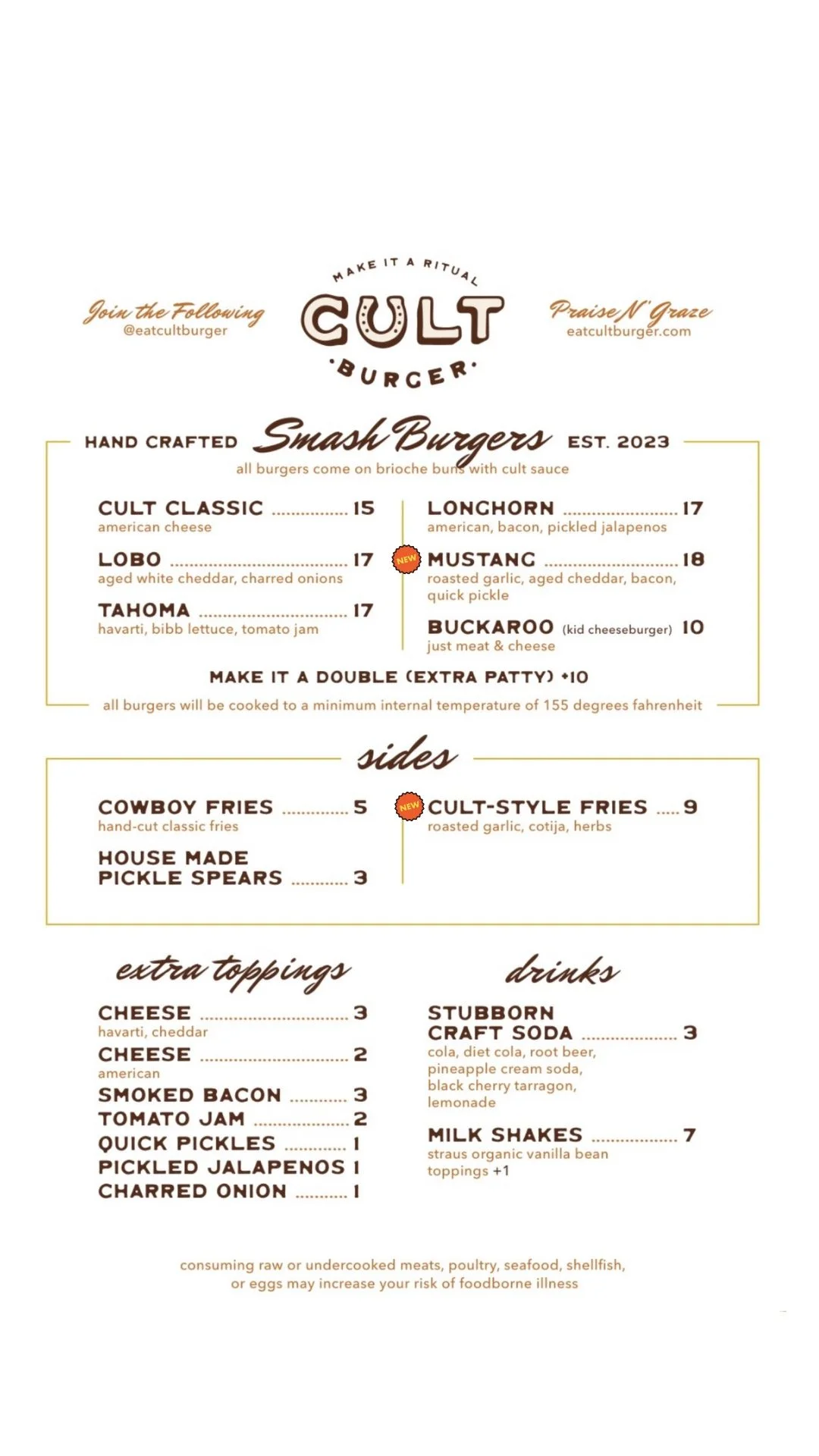 MENU — CULT BURGER
