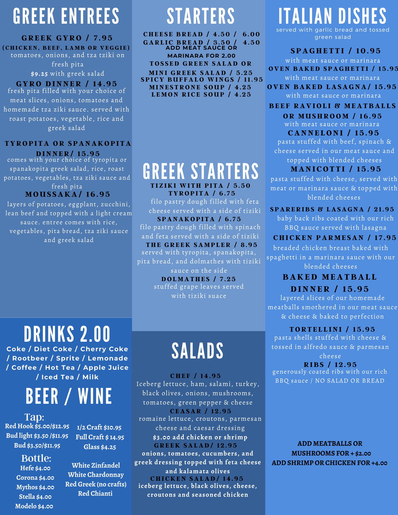 Menu — ATHENS PIZZA & PASTA