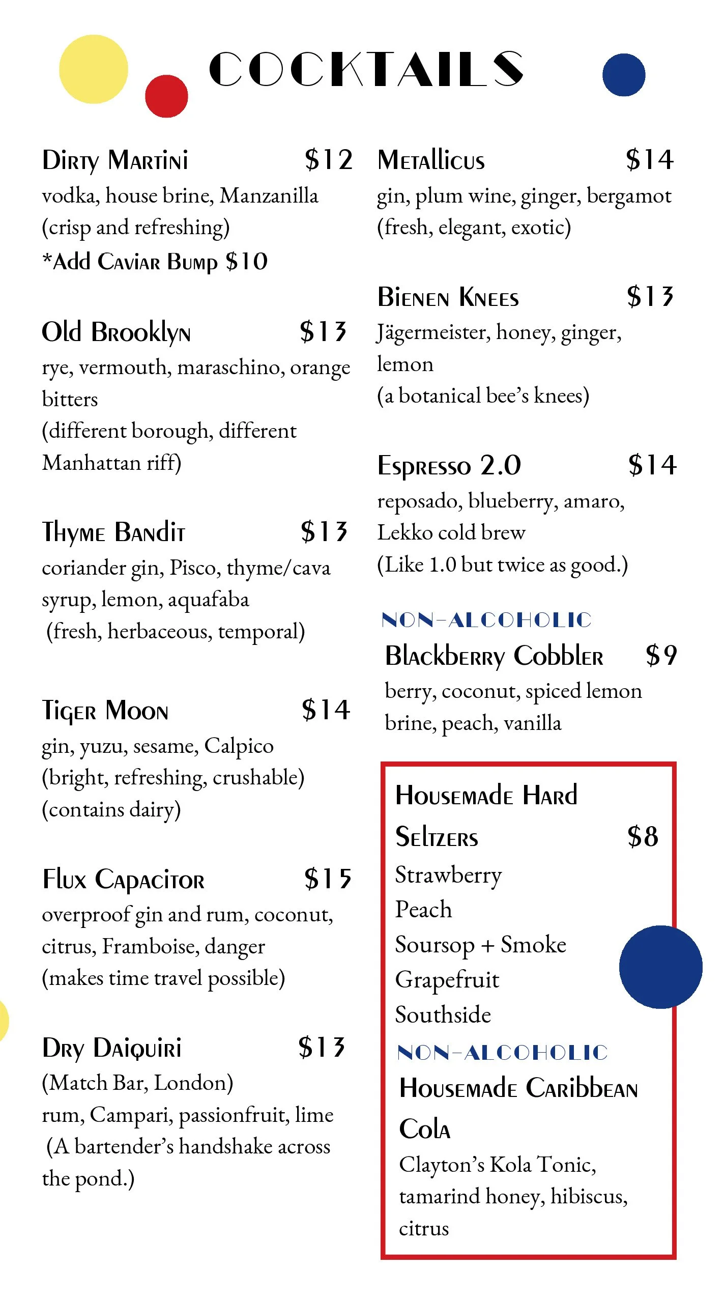 Menu 1 — Never Say Dive