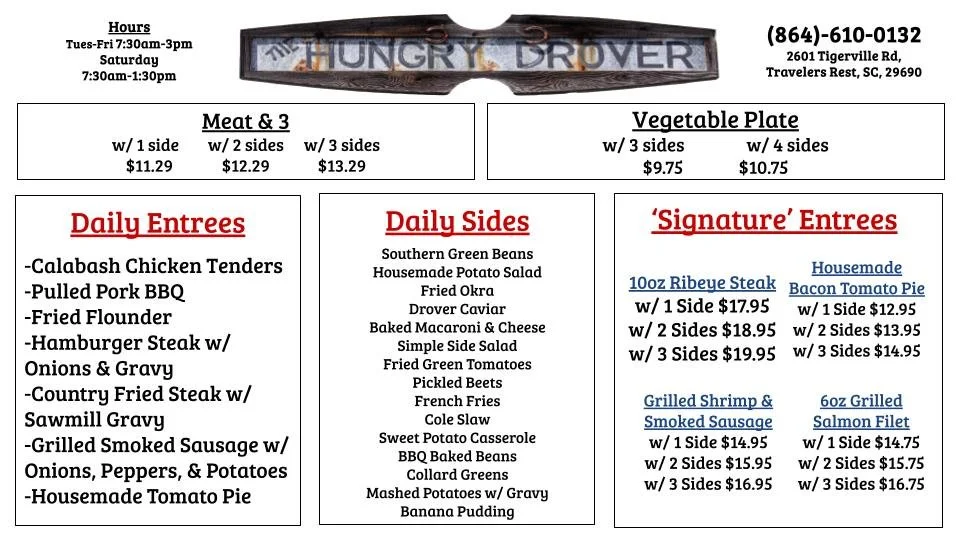 Lunch Menu — Hungry Drover LLC.