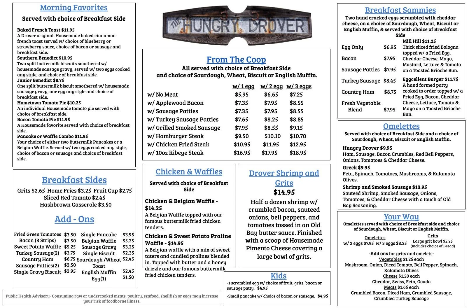 Breakfast Menu — Hungry Drover LLC.