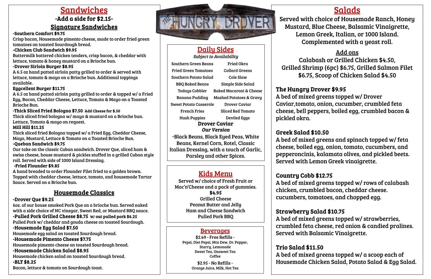 Lunch Menu — Hungry Drover LLC.