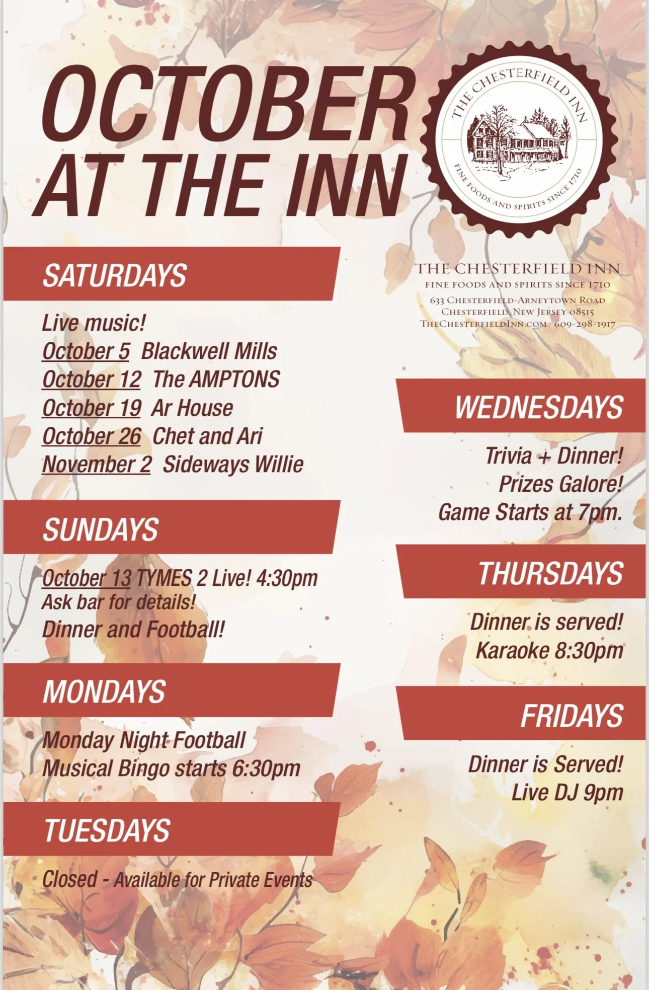 Events — The Chesterfield Inn