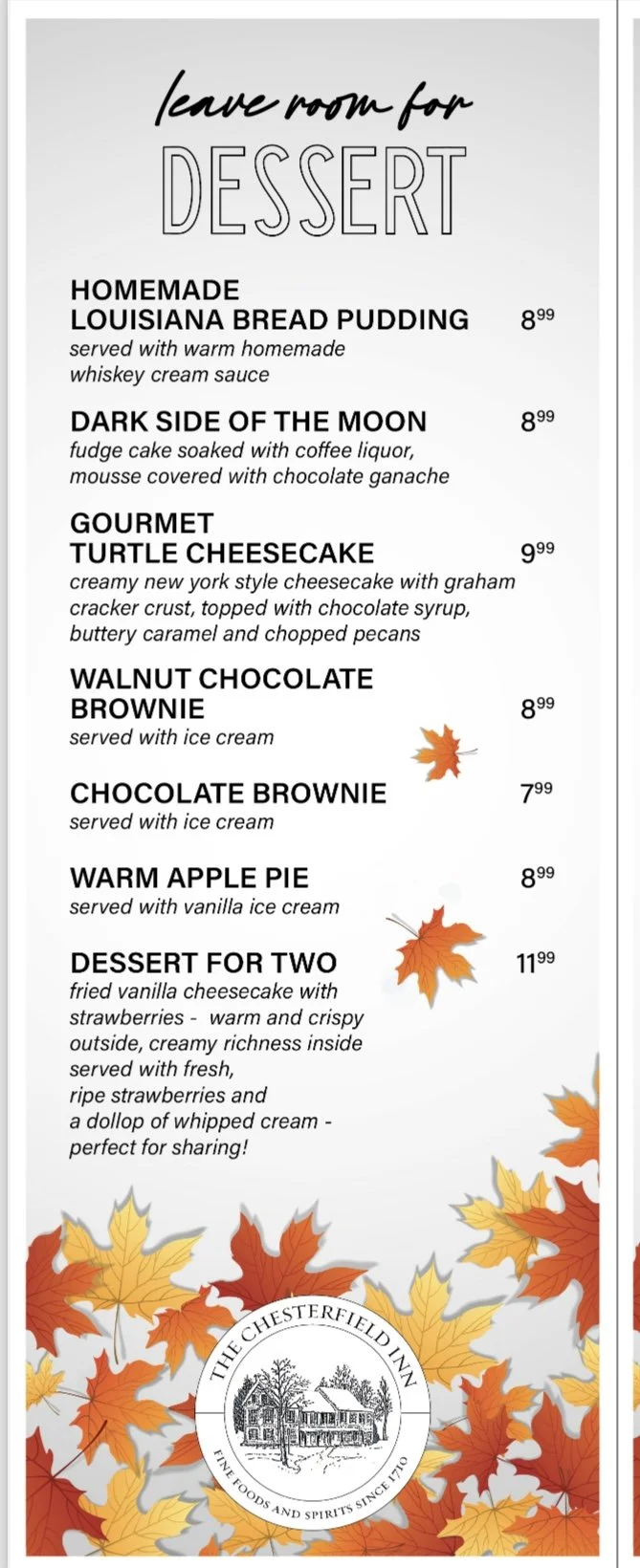 Desserts — The Chesterfield Inn