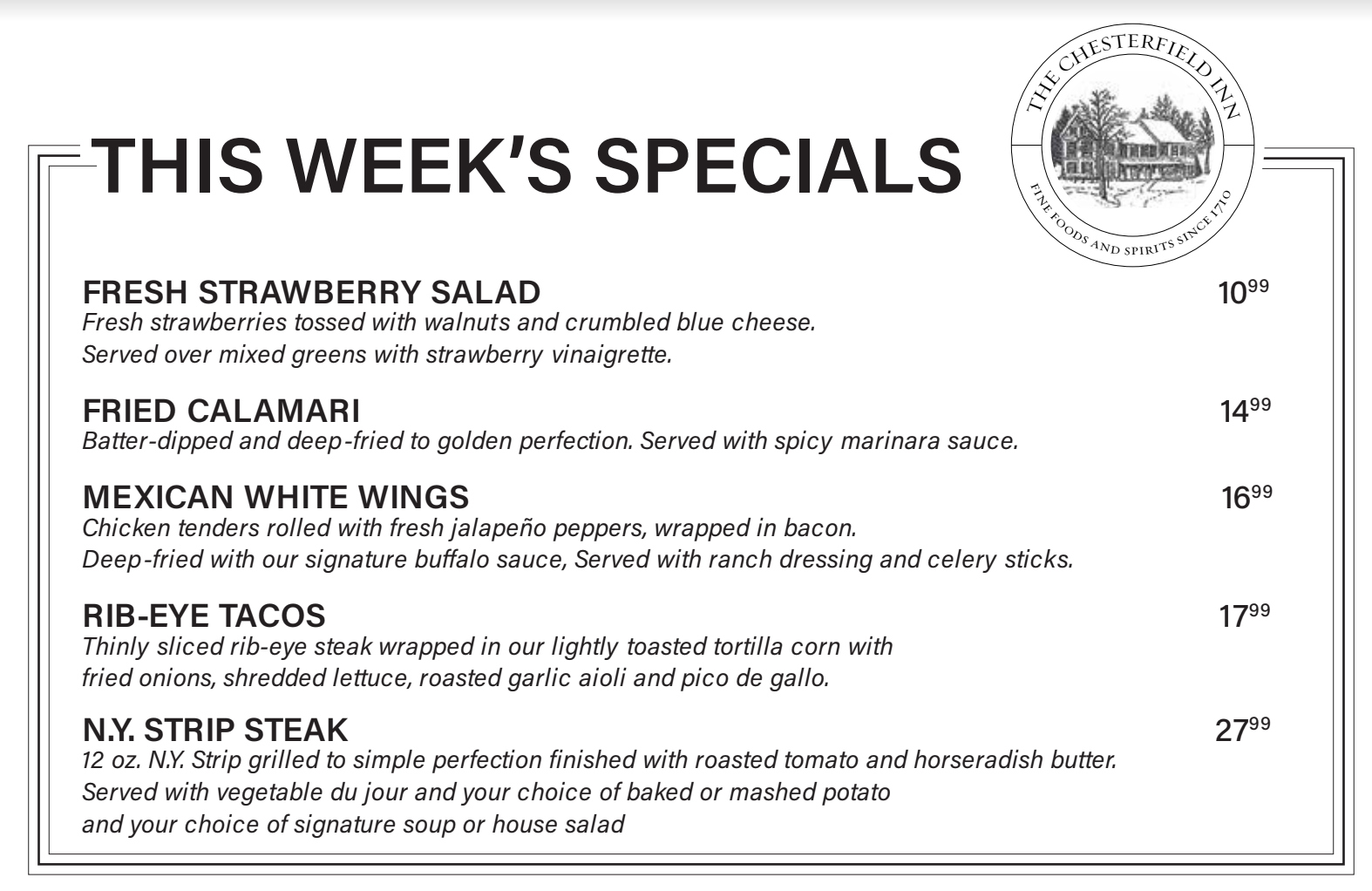 Specials — The Chesterfield Inn