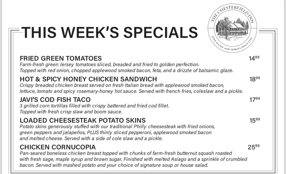 Specials — The Chesterfield Inn