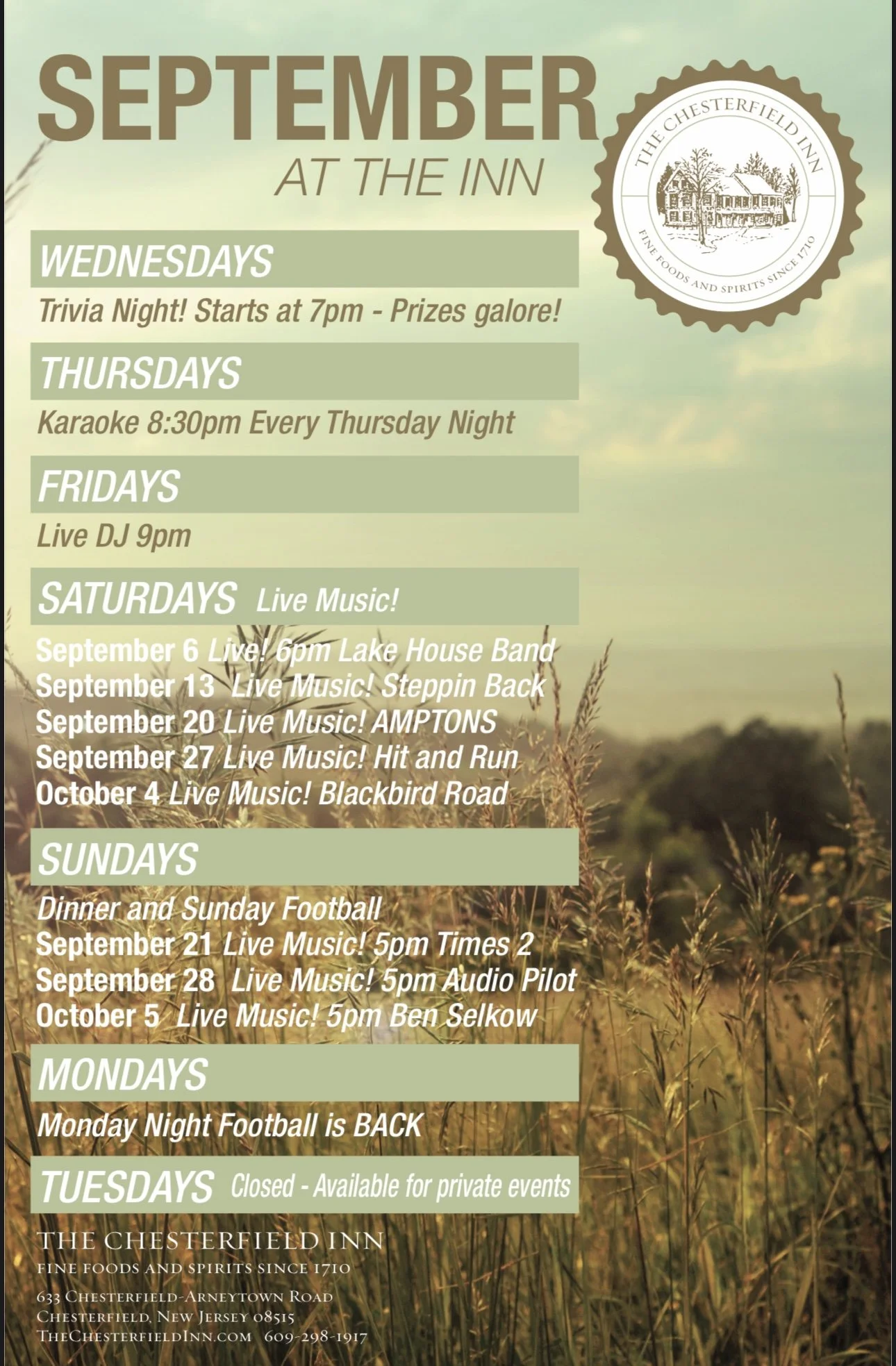 Events — The Chesterfield Inn