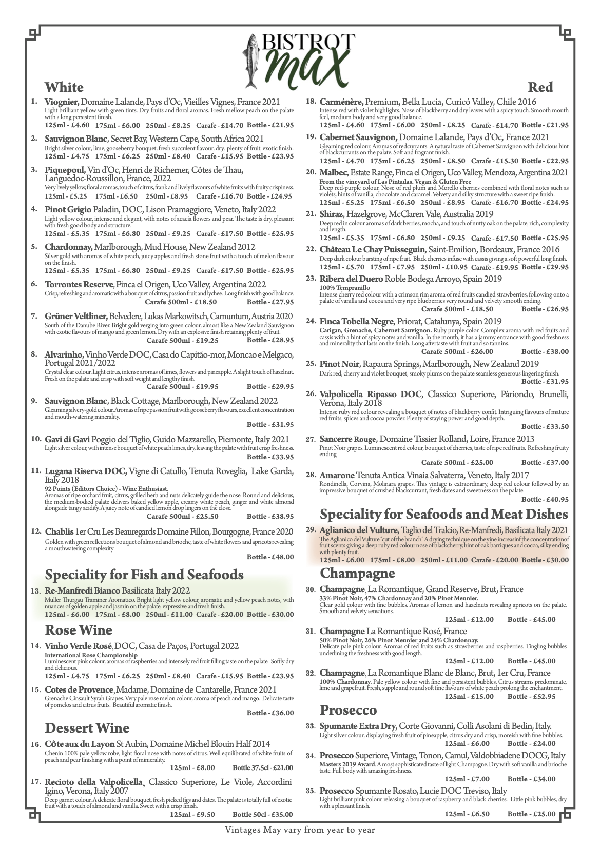 Menu 1 — Bistrot Max