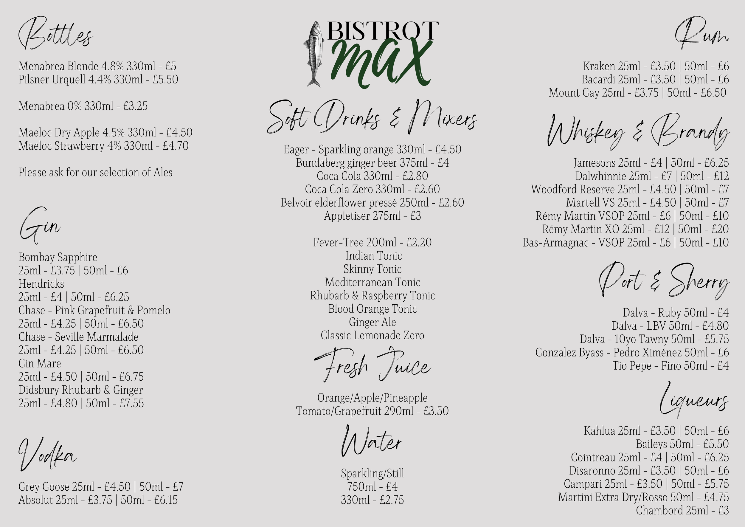 Menu 1 — Bistrot Max