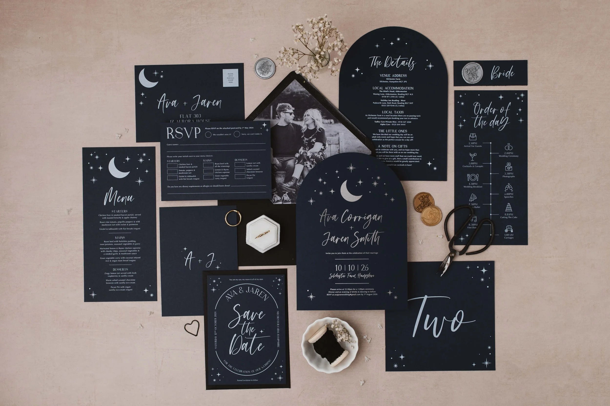 Luna Navy Blue Stars & Moon Celestial Wedding Invitations