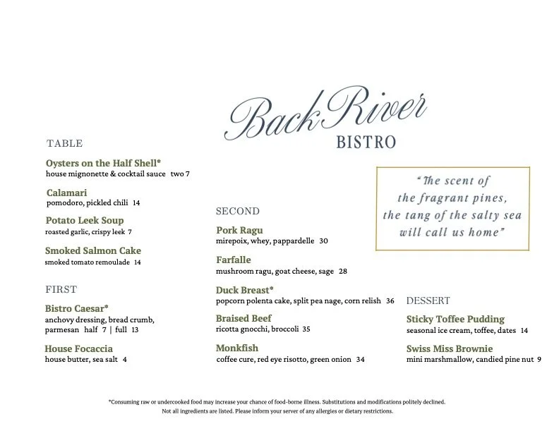 Menu — Back River Bistro