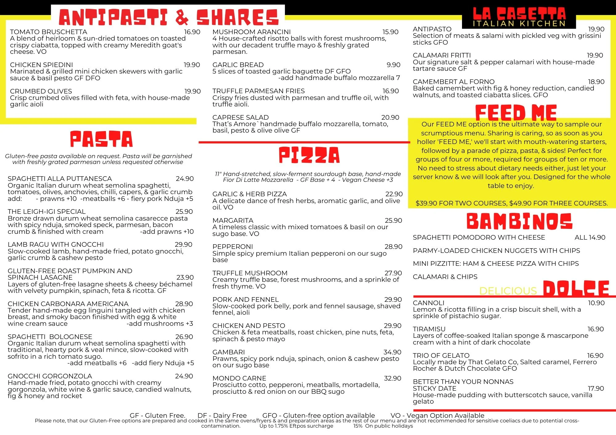 La Casetta Menu — La Casetta Italian Kitchen