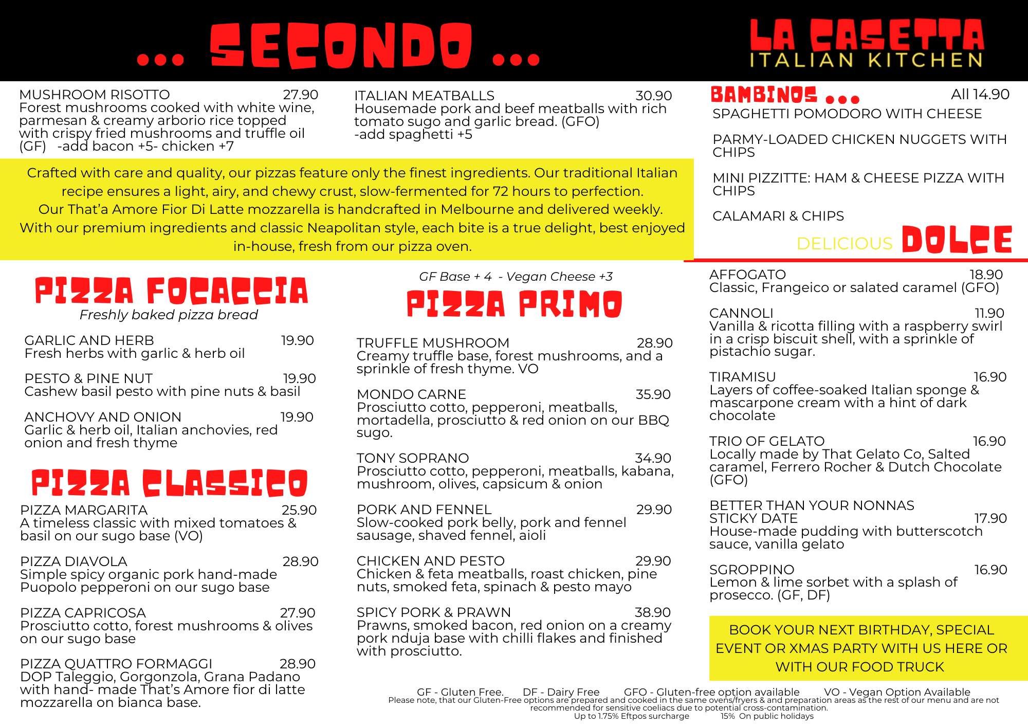 La Casetta Menu — La Casetta Italian Kitchen