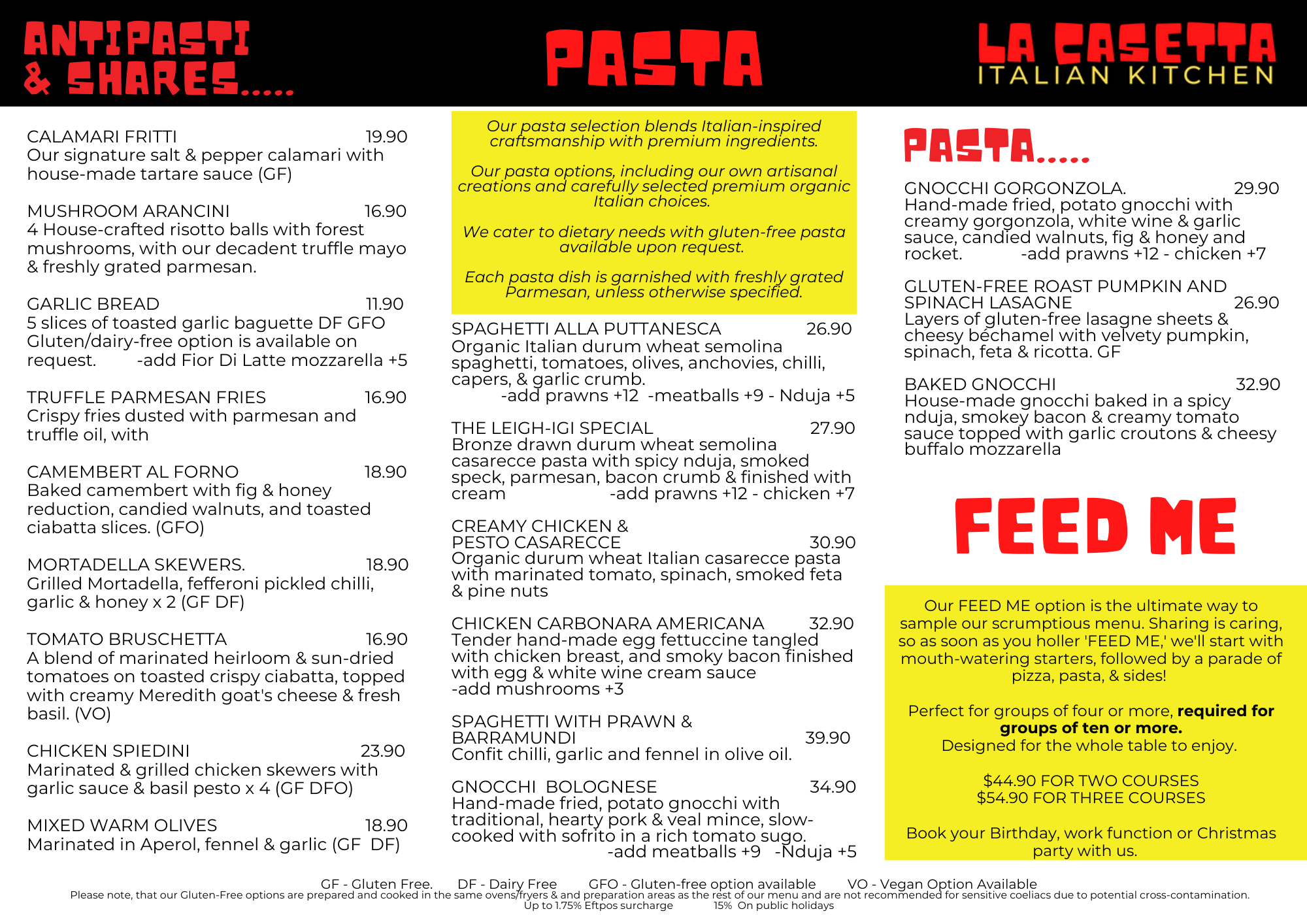 La Casetta Menu — La Casetta Italian Kitchen