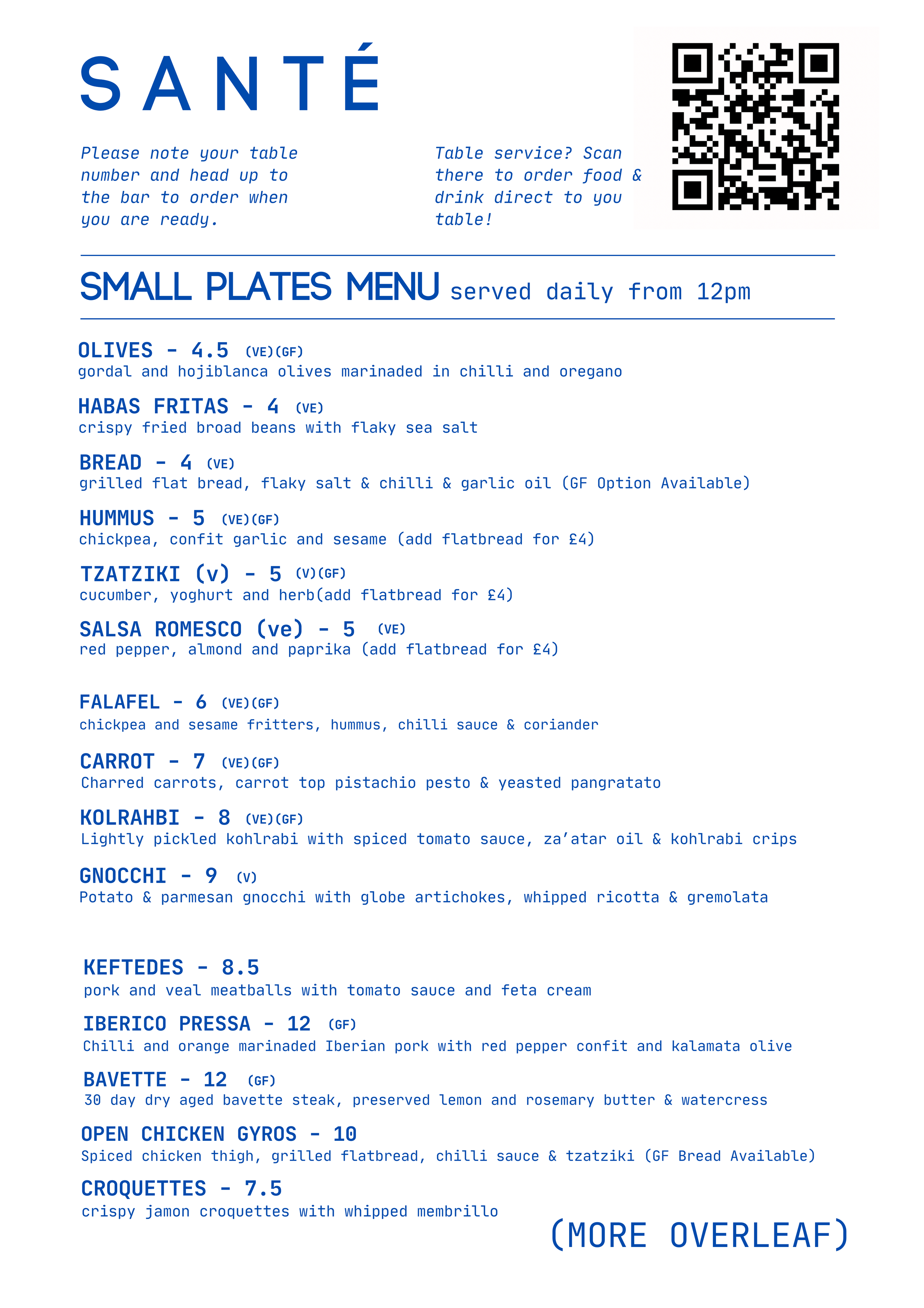 Food Menu — SANTÉ