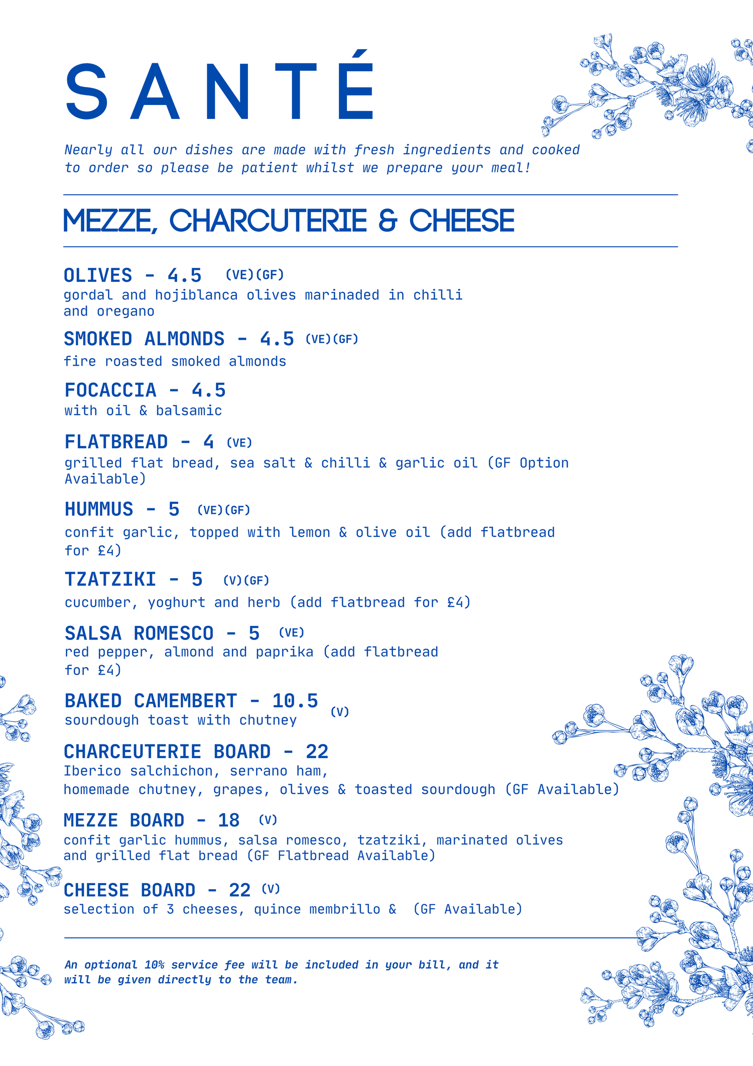 Tapas Menu — SANTÉ