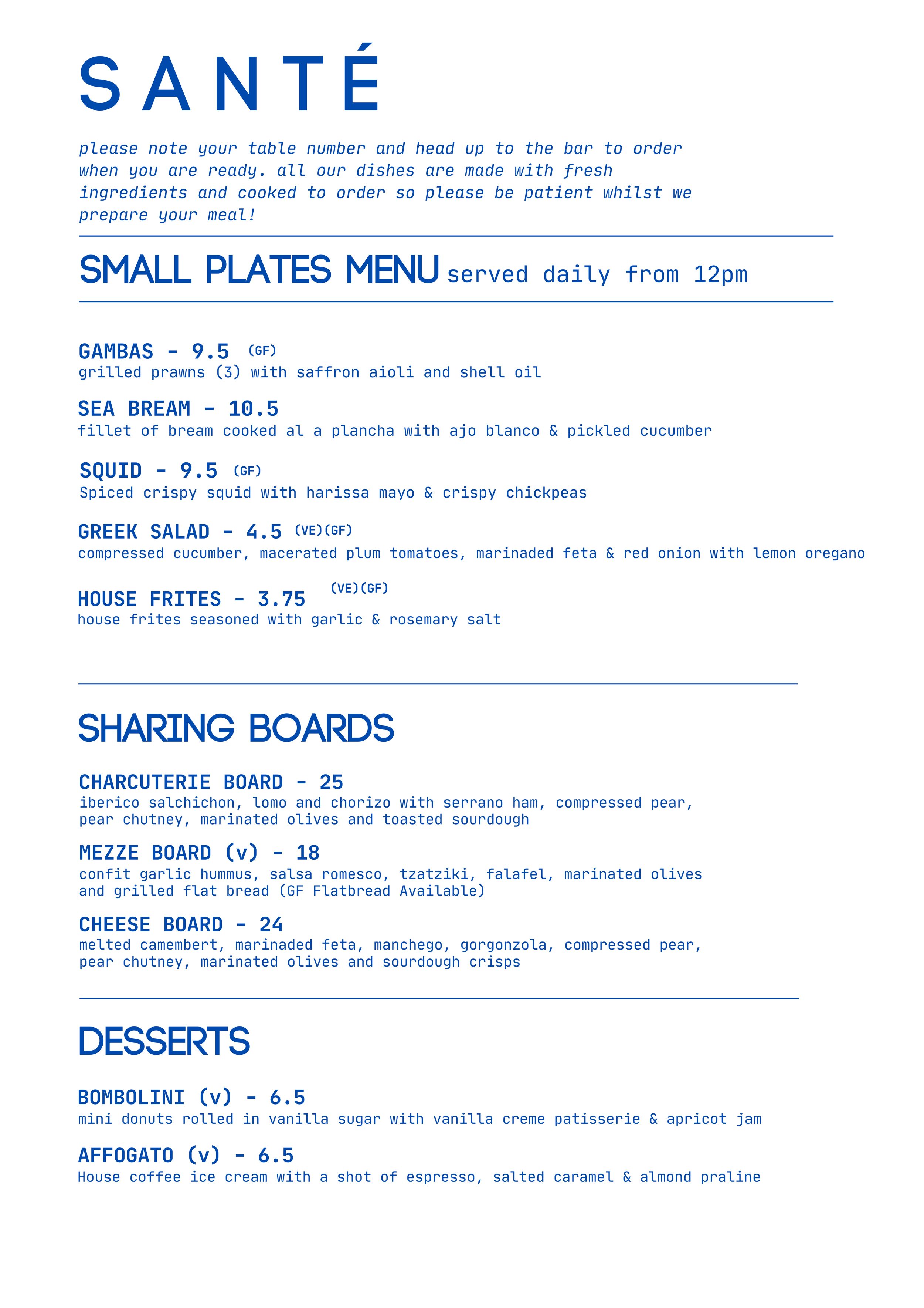 Food Menu — SANTÉ