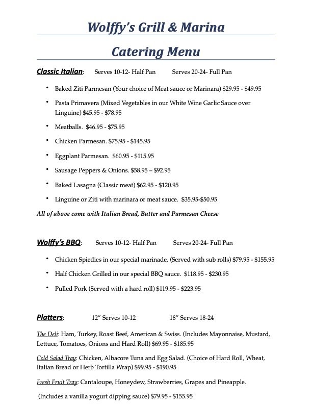 Catering Menu — Wolffy's Grill