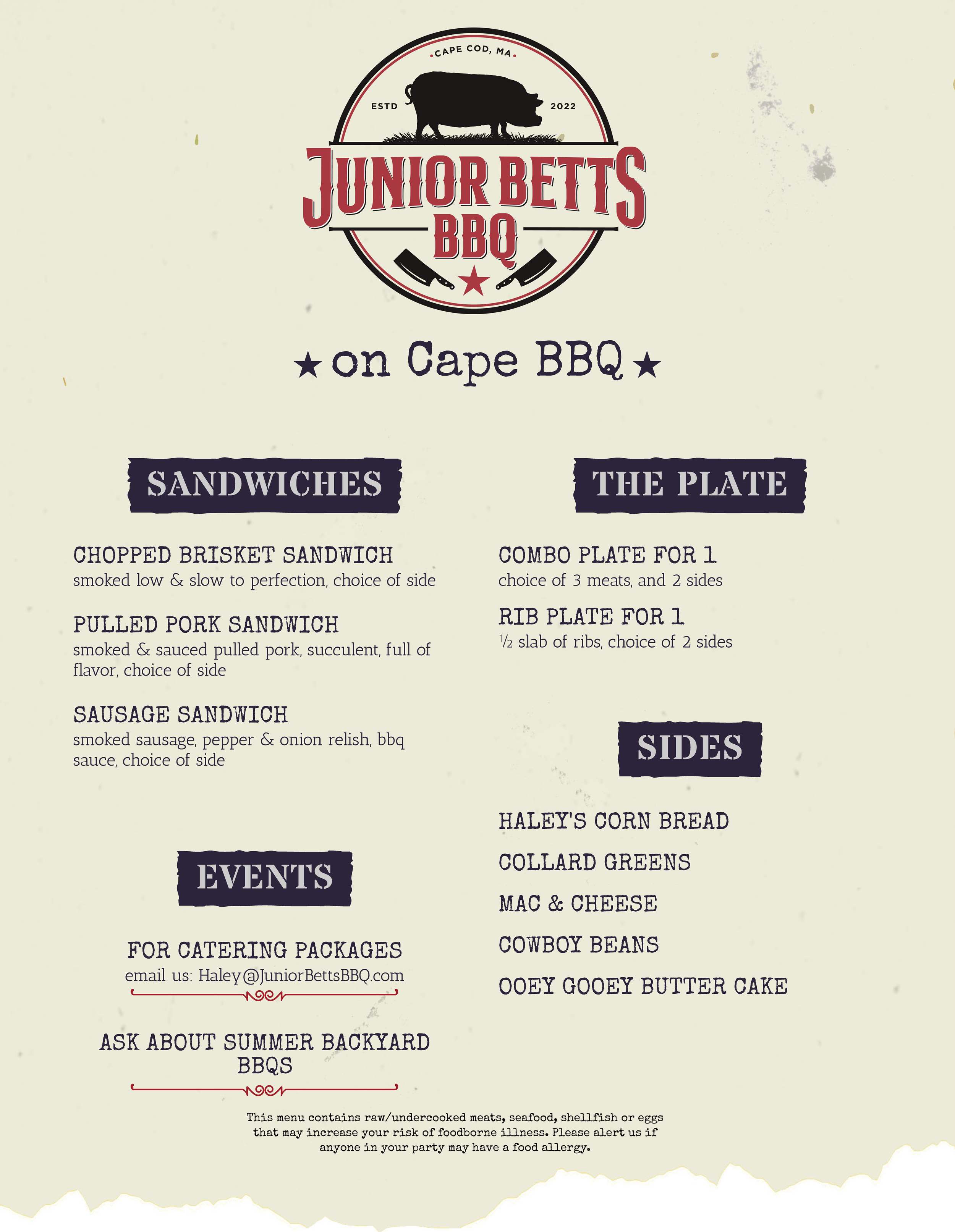 Menu — Junior Betts BBQ