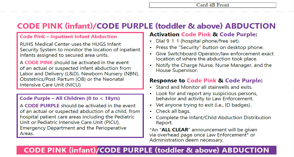 Code Pink and Code Purple Refresher — Team RUHS