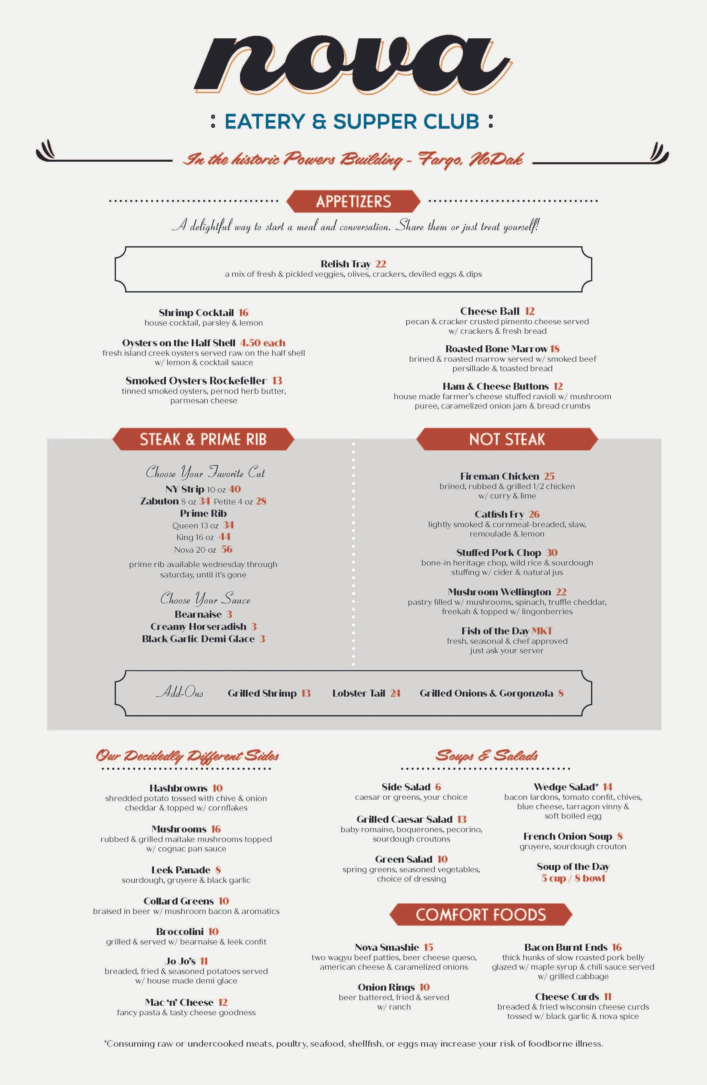 Dinner Menu — Nova Eatery & Supper Club