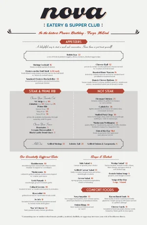 Dinner Menu — Nova Eatery & Supper Club