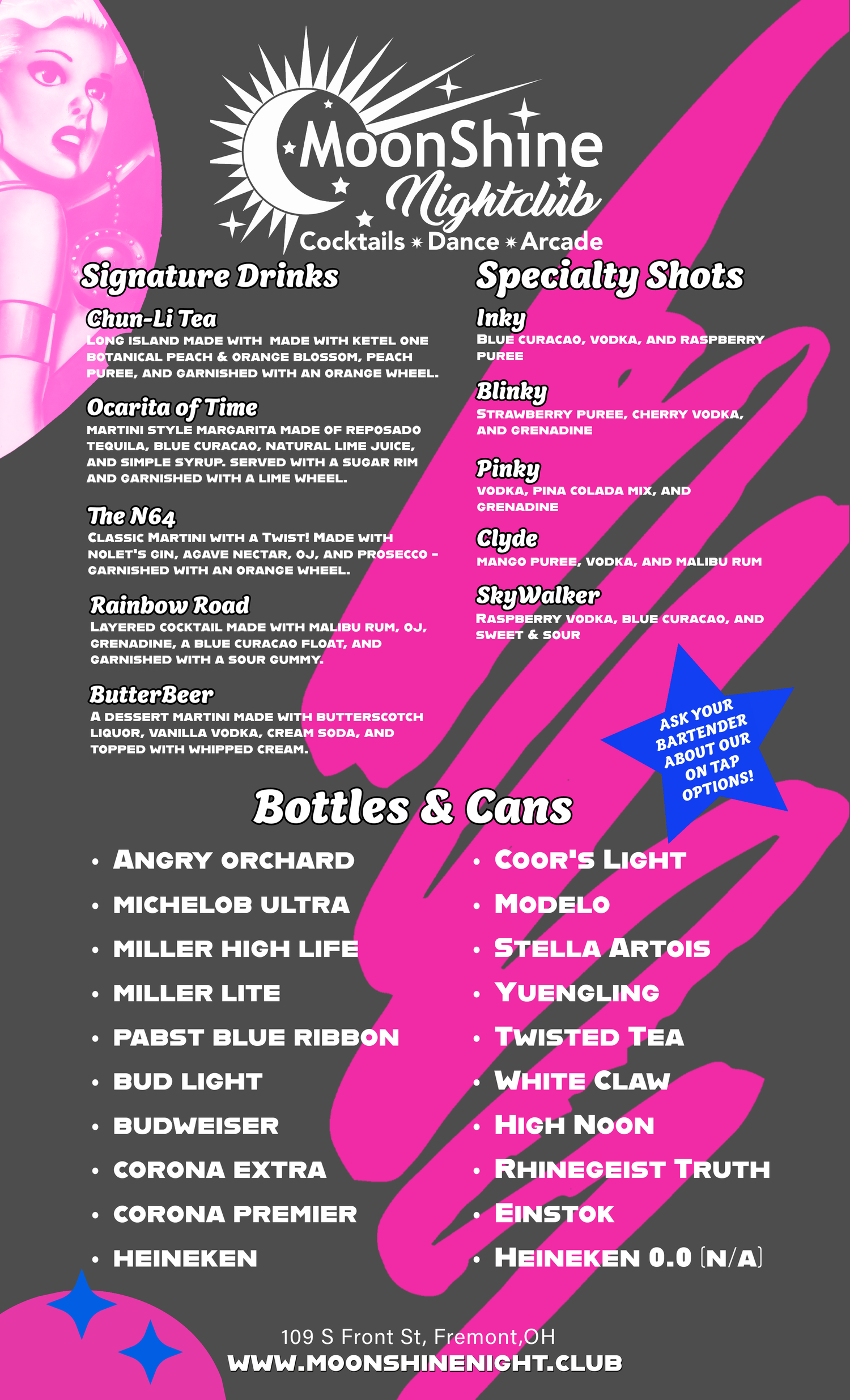 Menus — MoonShine Nightclub