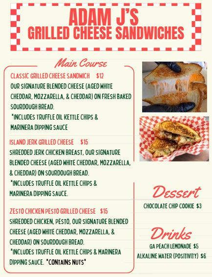 MENU | Adam J’s Grilled Cheese Food Truck Atlanta
