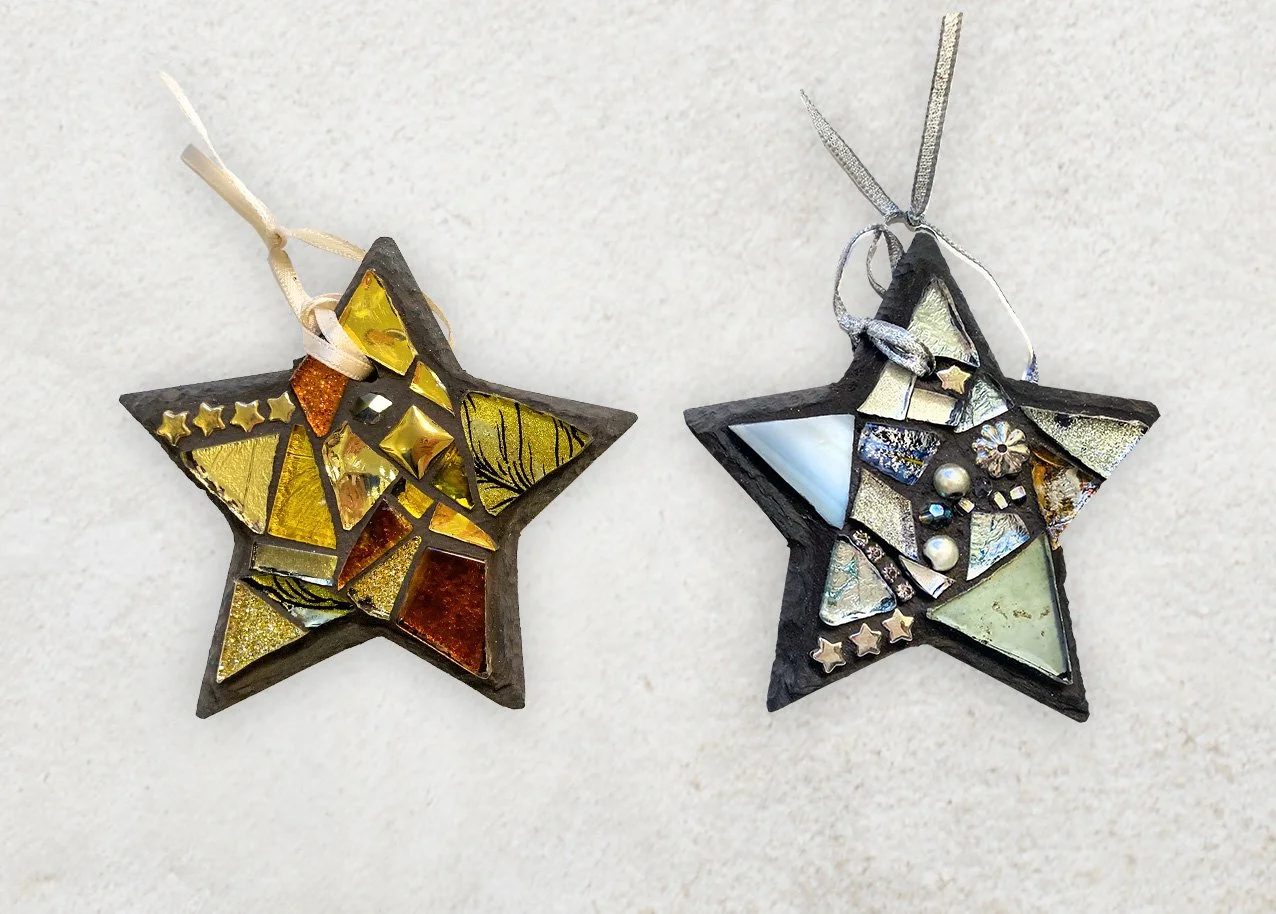BEAUTIFUL MOSAIC SLATE STARS IN SILVER AND GOLD — Delia Taylor-Brook Studio