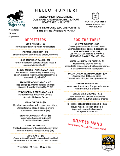 Jagerberg Beer Hall Dinner Menu, Drinks Menu, Brunch Menu — Jagerberg ...